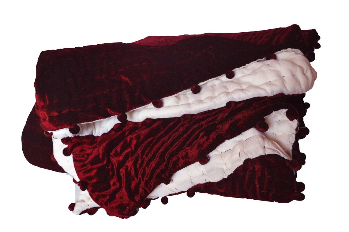 Velvet Comforter, Velvet Quilt, Deep Red Velvet Pick Stitch Quilt ...