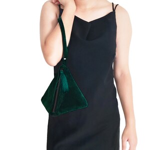 Emerald Green Velvet Purse, Pyramid Purse, Triangle Pouch, Party ...