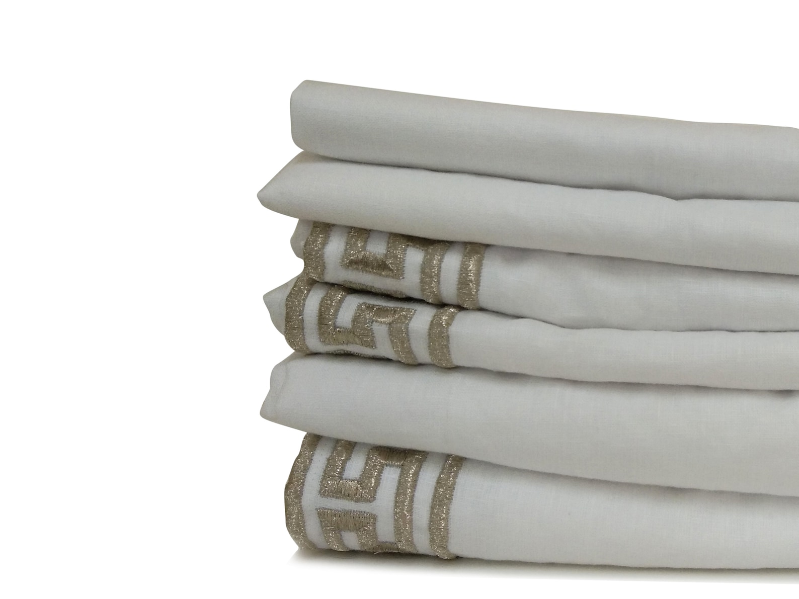 White Linen Curtain Drape, Greek Key Embroidery Curtain, Window Curtain ...