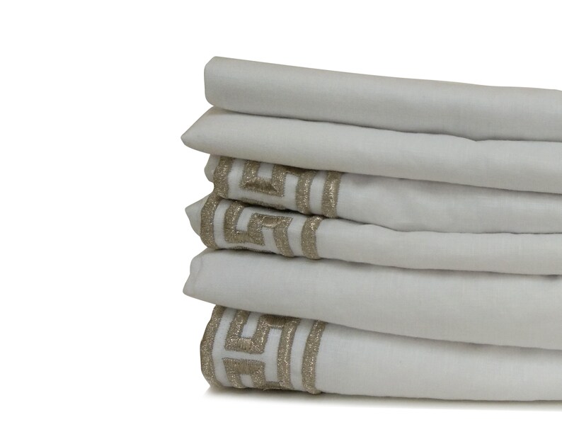White Linen Curtain Drape Greek Key Embroidery Curtain - Etsy