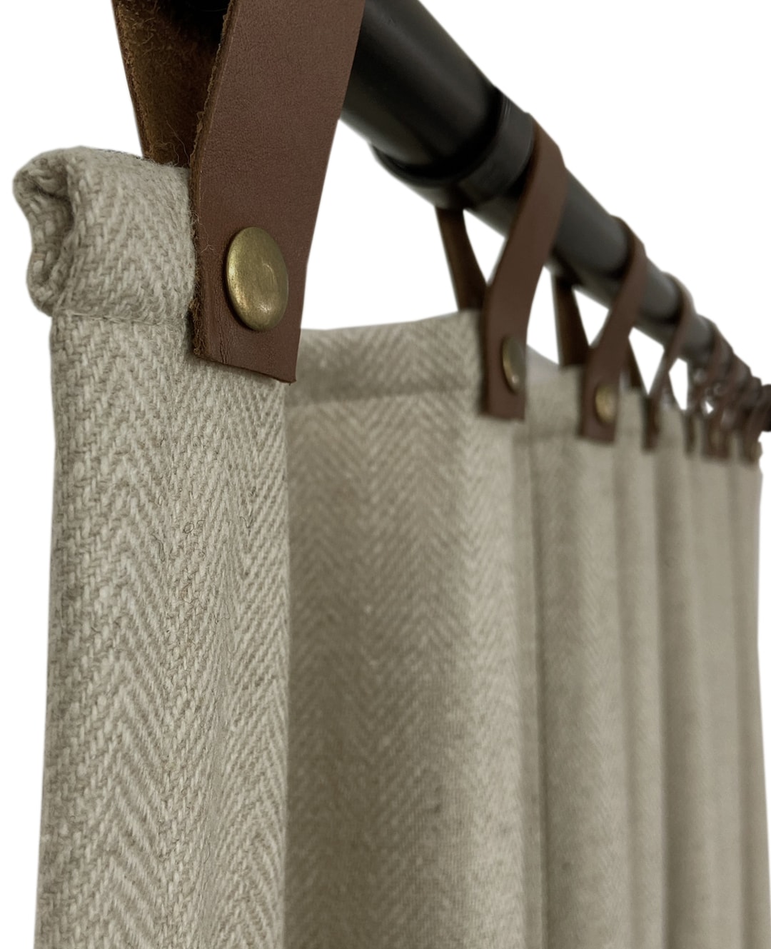 Herringbone Wool Curtains With Brass Snap Buttons, Custom Made Curtains ...