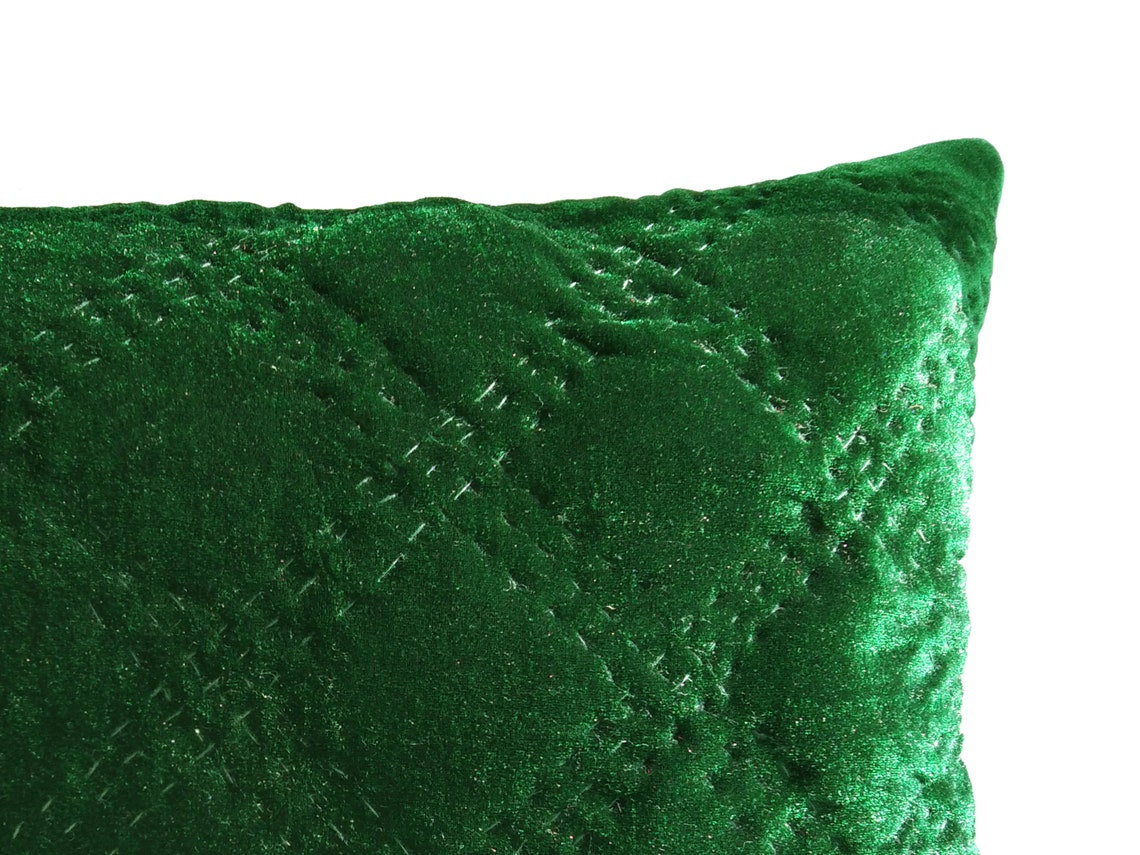 Emerald Green Velvet Pillow Cover, Handmade Pick Stitch Pillow, Quilted ...