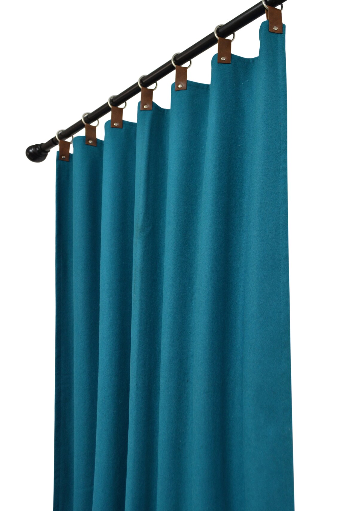 Blue Felt Curtains, Custom Made Leather Tab With Rings Curtain, Wool ...