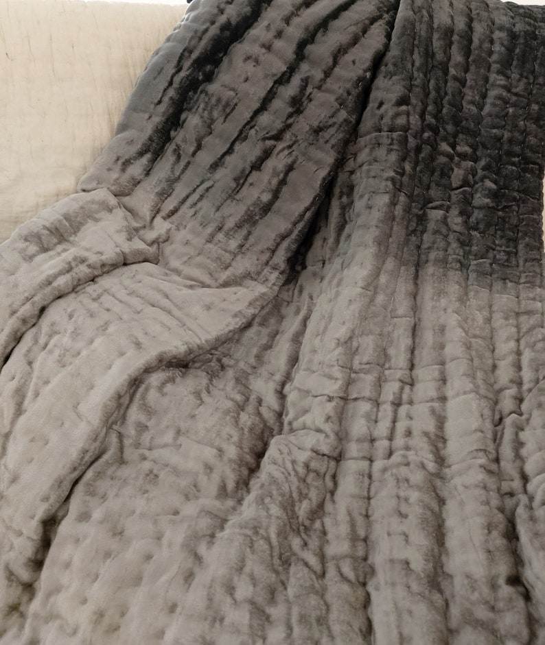 Gray Ombre Velvet Quilt Gray Throw Blanket Gray Queen Quilt | Etsy