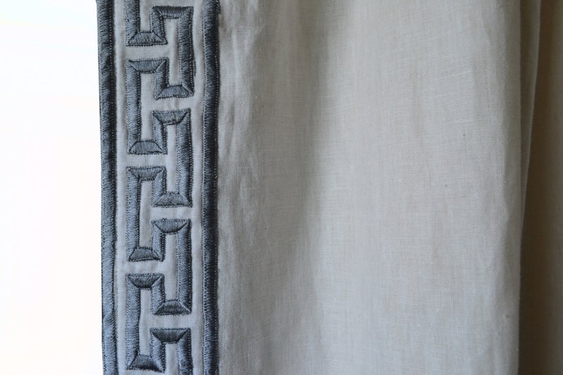 White Linen Curtain Drape Greek Key Embroidery Curtain - Etsy
