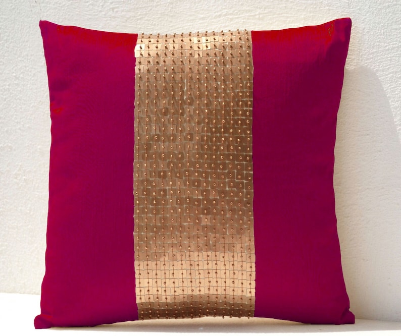 Fuchsia Pillow, Decorative Pillow, Fuchsia Pillows, Fuchsia Gold Color ...