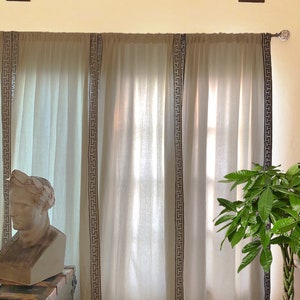 Linen Curtains, Greek Key Curtain, Heat Blocking Curtain, Door Curtains ...