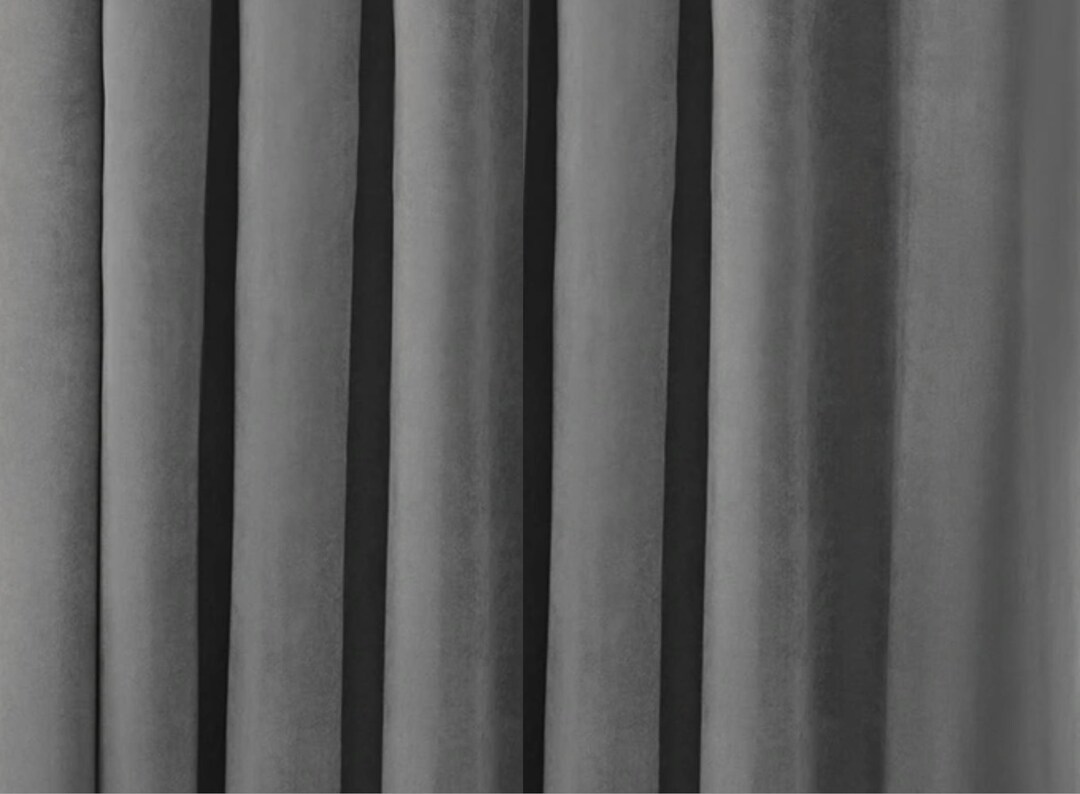 Gray Cotton Velvet Curtains, Room Darkening Curtains, Thermal Curtain ...