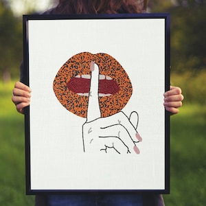 Hush Lip Wall Art, Pop Art Framed Wall Décor, Girl Woman Retro Wall Art ...