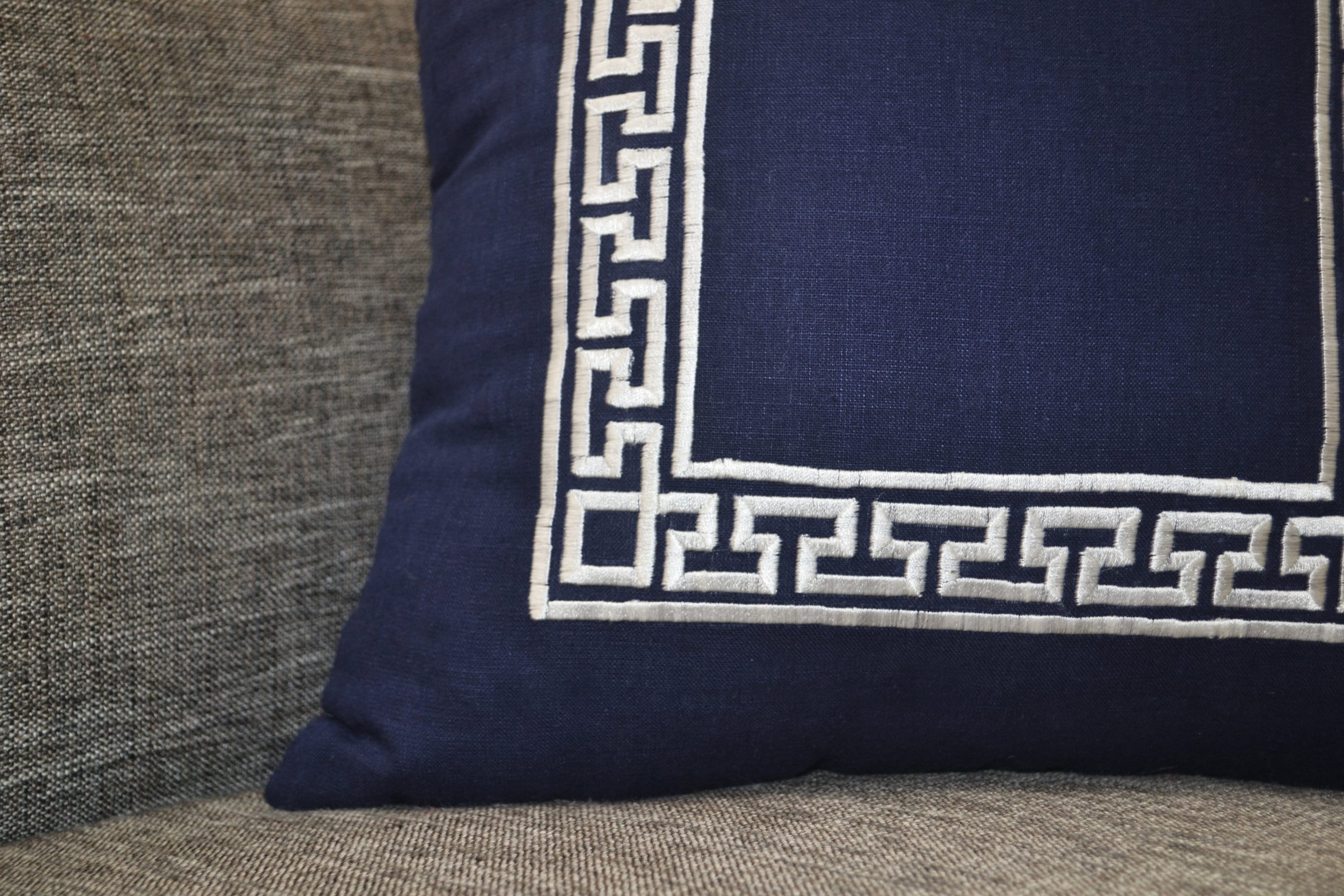 Greek Key Pillow Cover, Navy Greek Key Pillow, Linen Throw Pillow, Navy ...