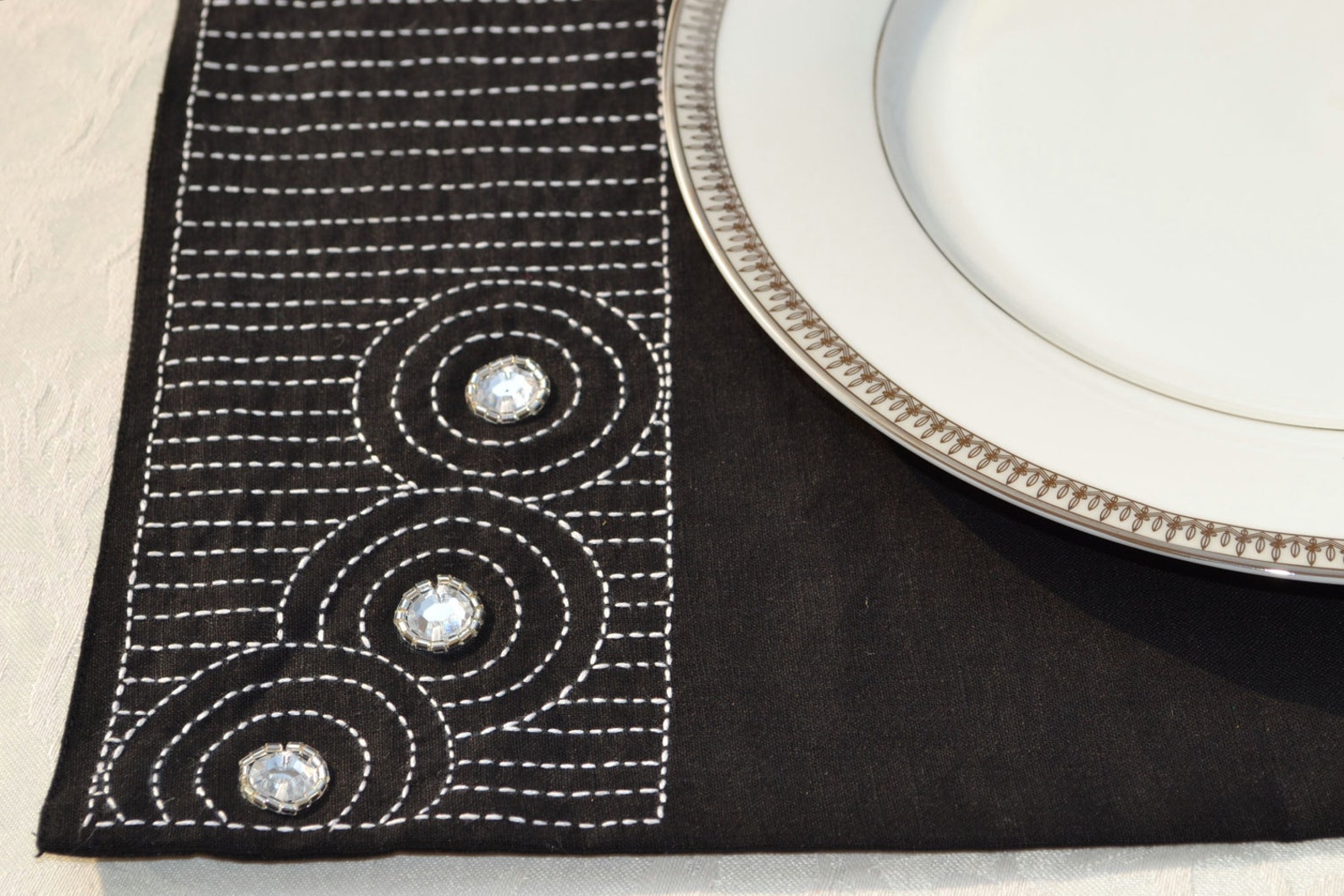 Sashiko Japanese Embroidery Placemats Embroidered Mats Black - Etsy