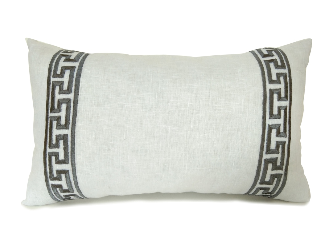 Greek Key Pillow Cover, White Gray Pillow, Greek Key Lumbar Pillow ...