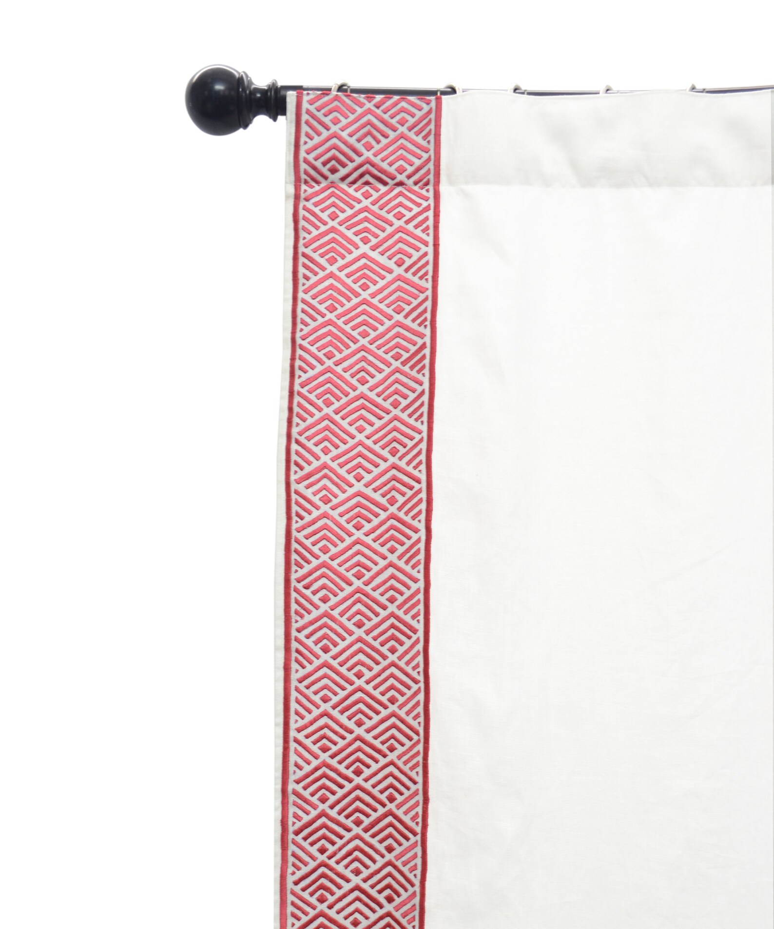 Chevron Linen Drapery With Embroidery Ivory Coral Window - Etsy