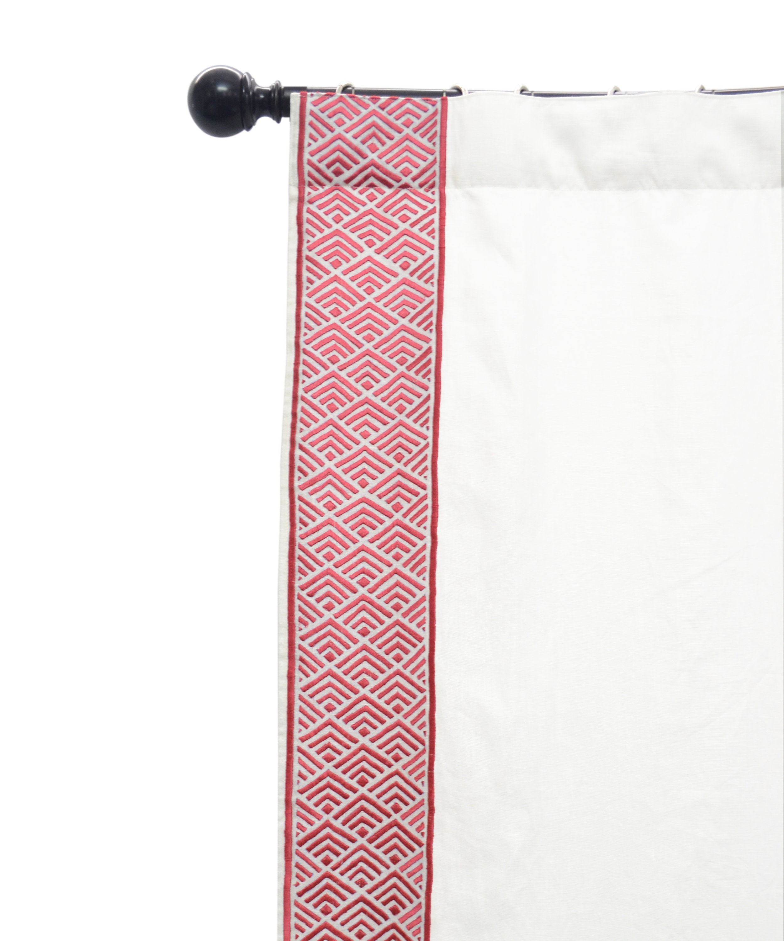 Chevron Linen Drapery With Embroidery, Ivory Coral Window Curtains ...