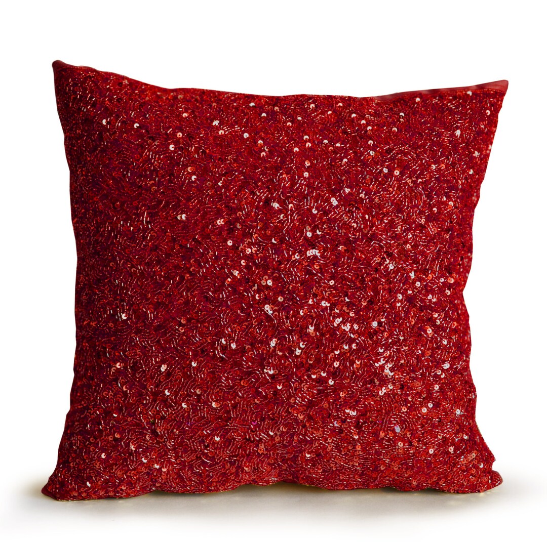 Red Sequin Throw Pillow Cover, Red Euro Sham, Confetti Decorative ...