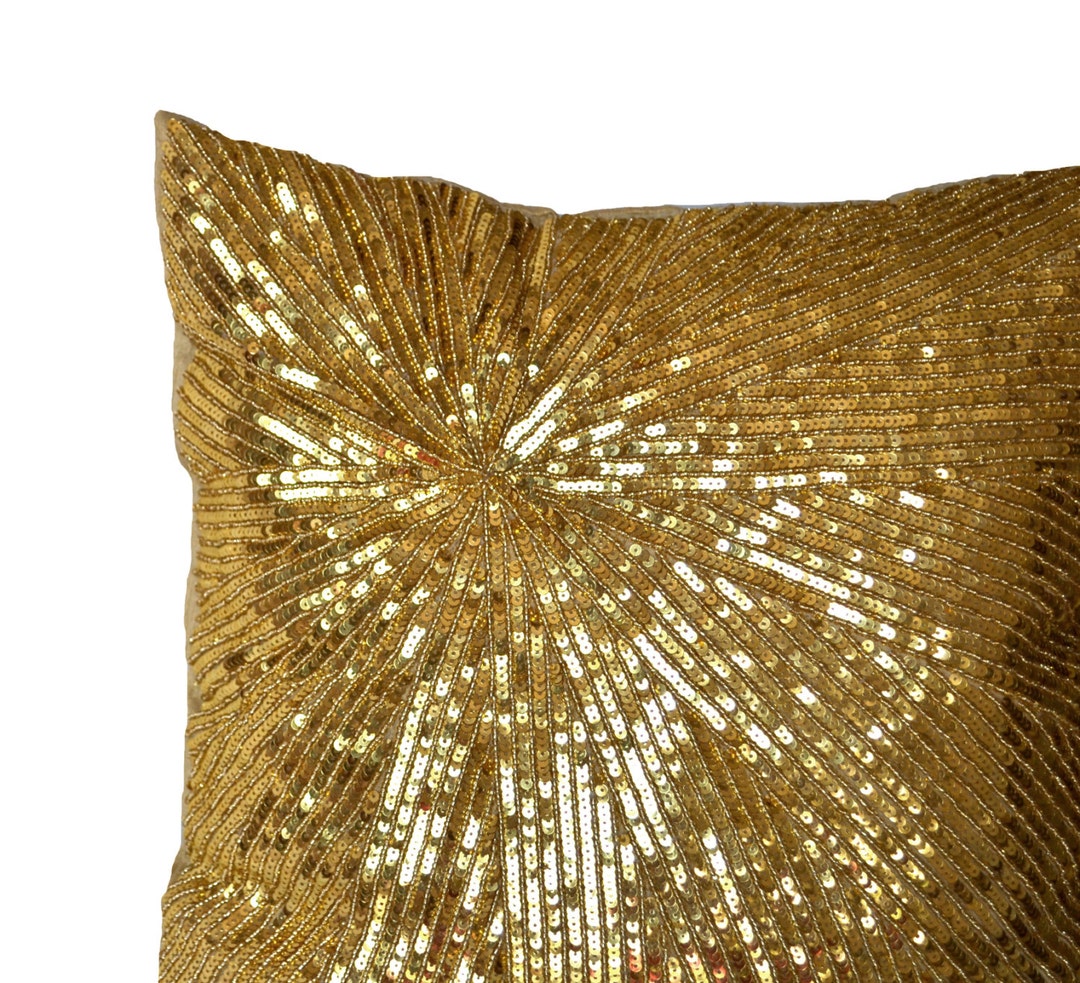 Gold Sequined Geometric Pillow Cover: Hand-embellished Xmas Cushion - Etsy