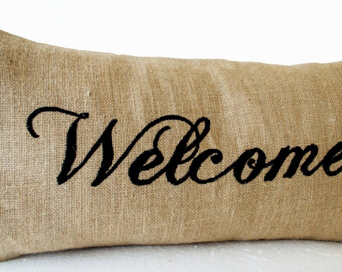 Welcome Pillow, Decorative Pillow With Words, Burlap Pillow Cover ...
