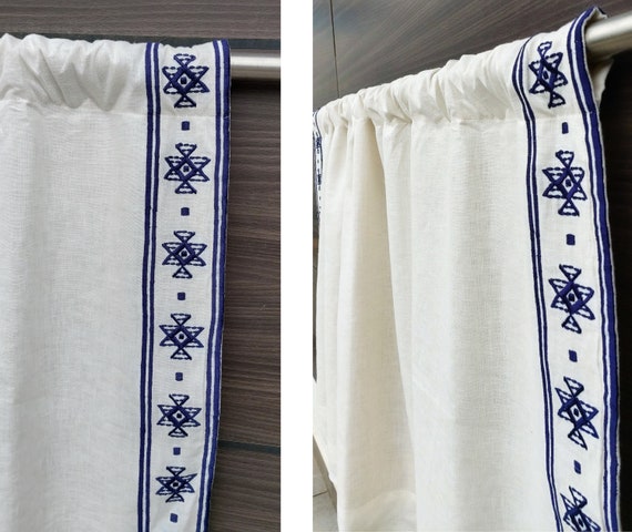 Embroidered Linen Curtains Geometric Boho Custom Curtains - Etsy