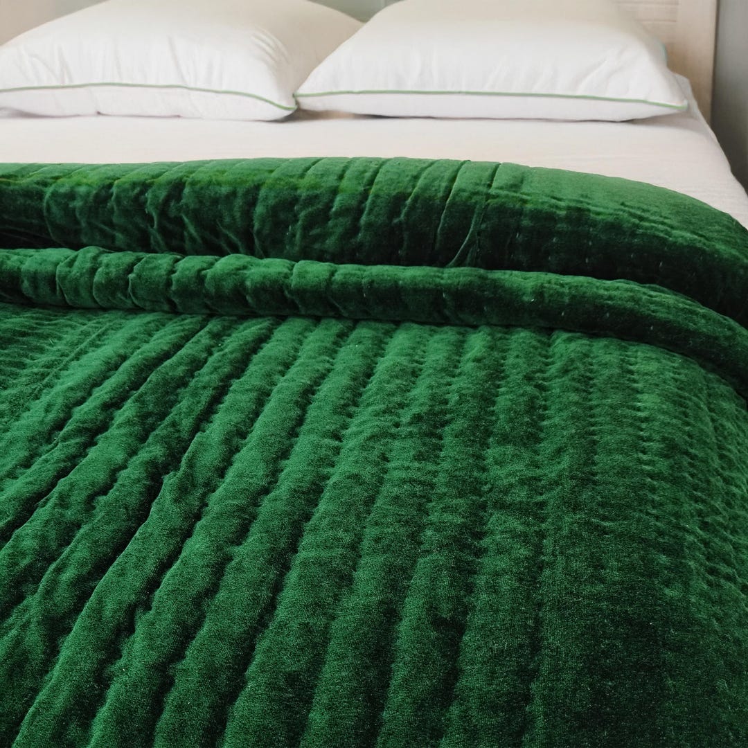 Emerald Green Velvet Quilt, Velvet Quilt King, Lap Size Quilt, Handmade ...