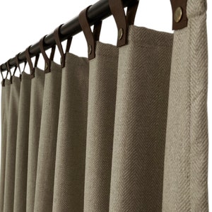 Herringbone Wool Curtains With Brass Snap Buttons, Custom Made Curtains ...