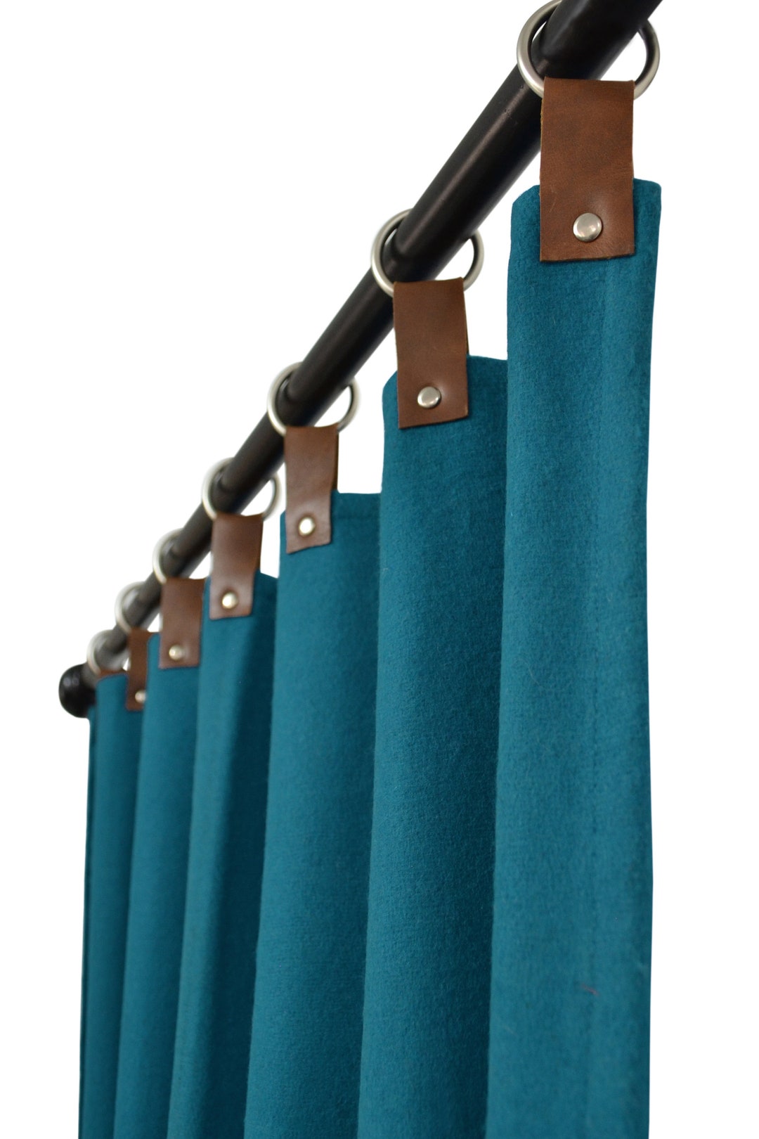 Blue Felt Curtains Custom Made Leather Tab With Rings - Etsy