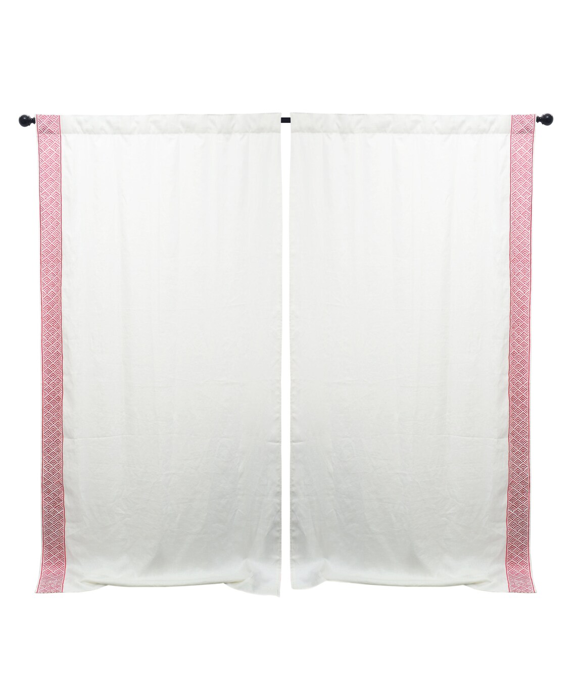 Chevron Linen Drapery With Embroidery Ivory Coral Window - Etsy