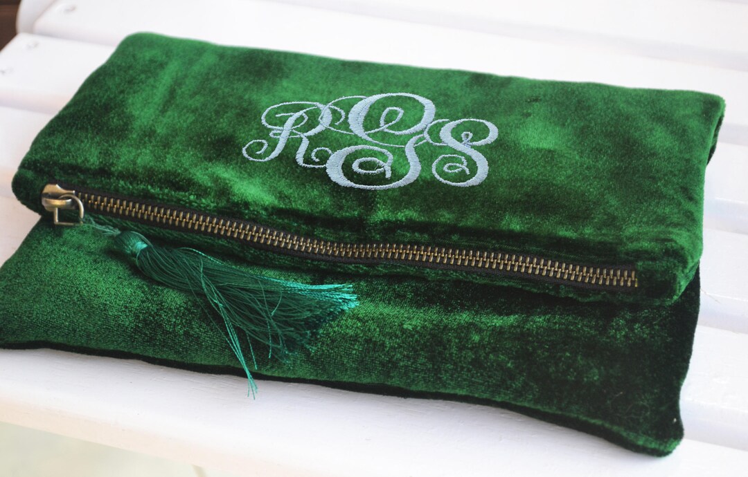 Emerald Green Fold Over Pouch, Monogram Fold Over Bag, Personalized ...