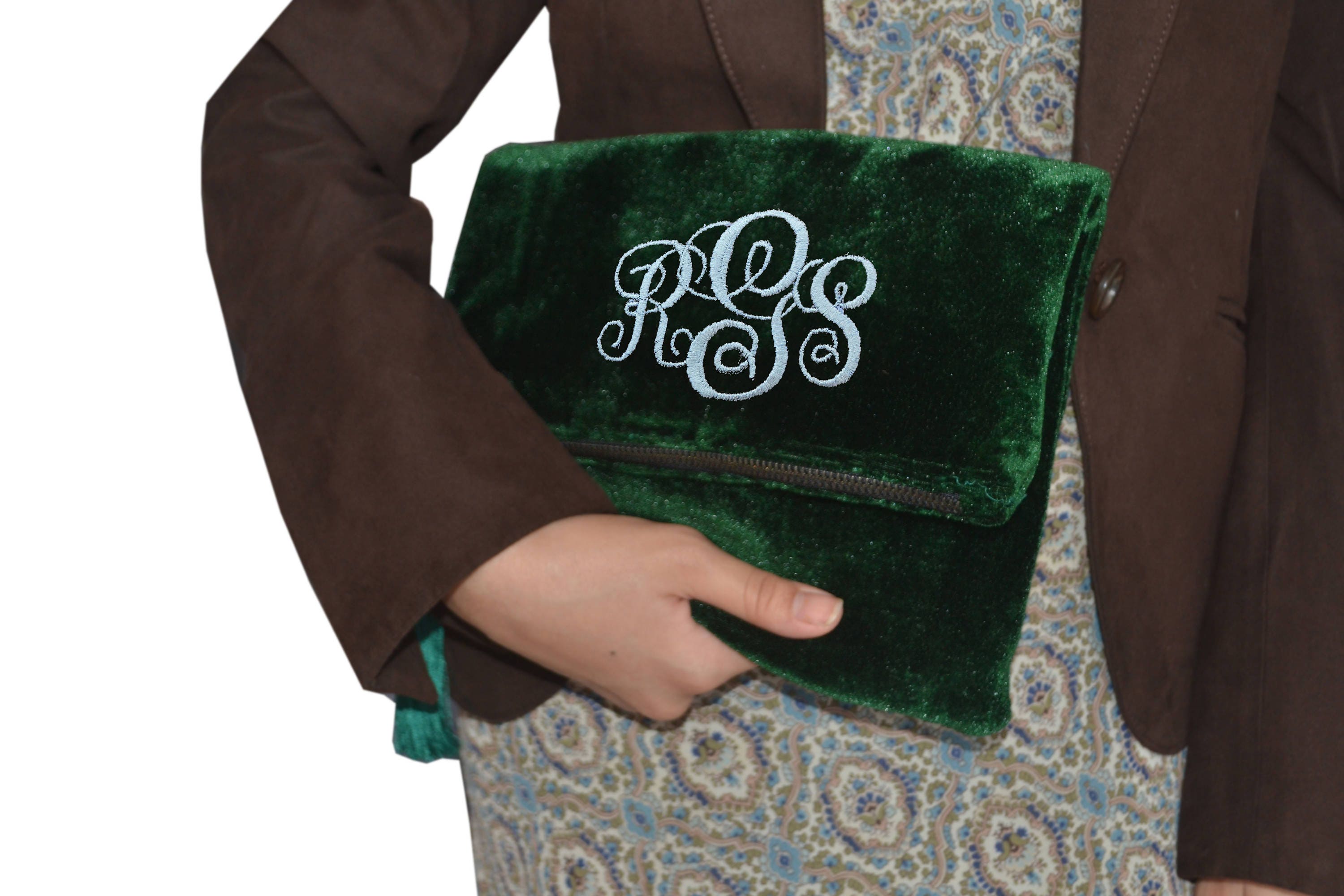 Emerald Green Fold Over Pouch, Monogram Fold Over Bag, Personalized ...