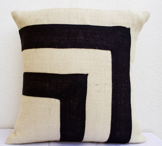 Burlap Pillow Black Ivory Pillow Bold Stripe Pillow | Etsy
