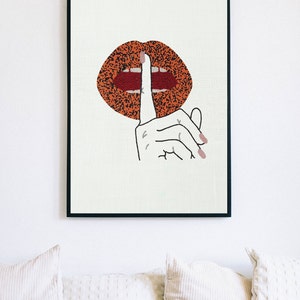 Hush Lip Wall Art, Pop Art Framed Wall Décor, Girl Woman Retro Wall Art ...