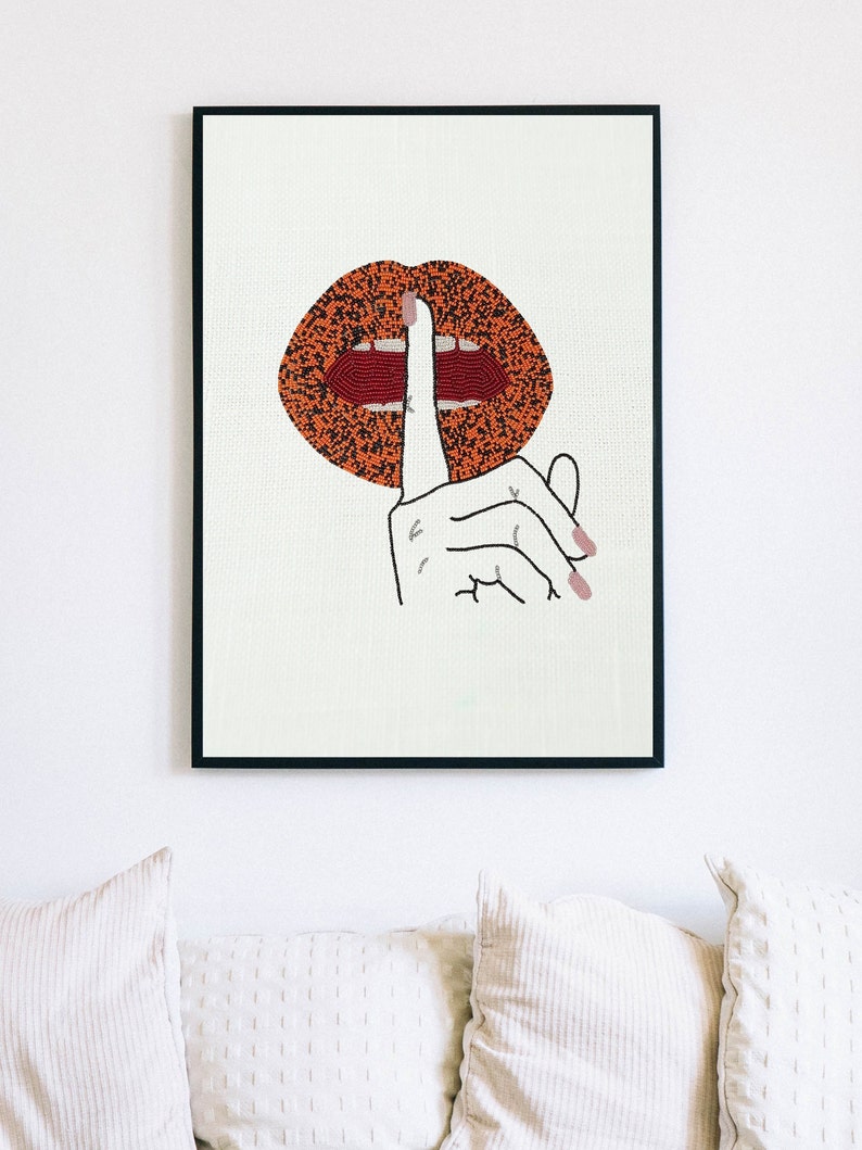 Hush Lip Wall Art Pop Art Framed Wall Décor Girl Woman Retro - Etsy