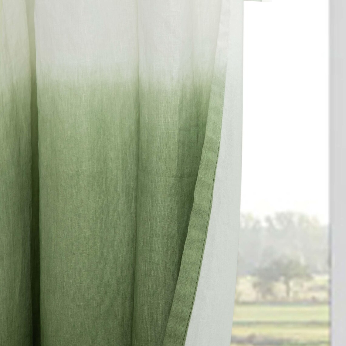 Olive Green Ombre Linen Curtain, Handmade Linen Curtain, Custom Made ...