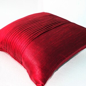 Red Art Silk Pillow, Rippled Pin Tuck Pattern, Textured Throw Pillow ...