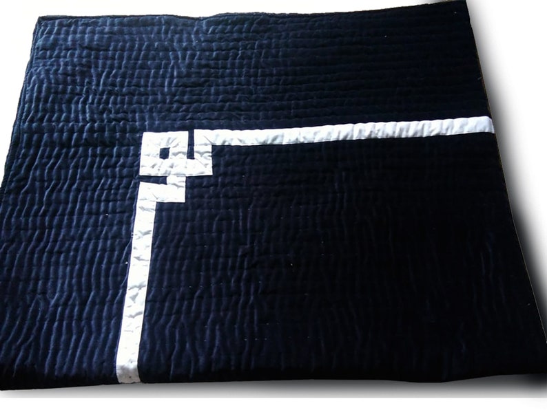 Greek Key Velvet Quilt Velvet Cotton Quilt Navy White - Etsy