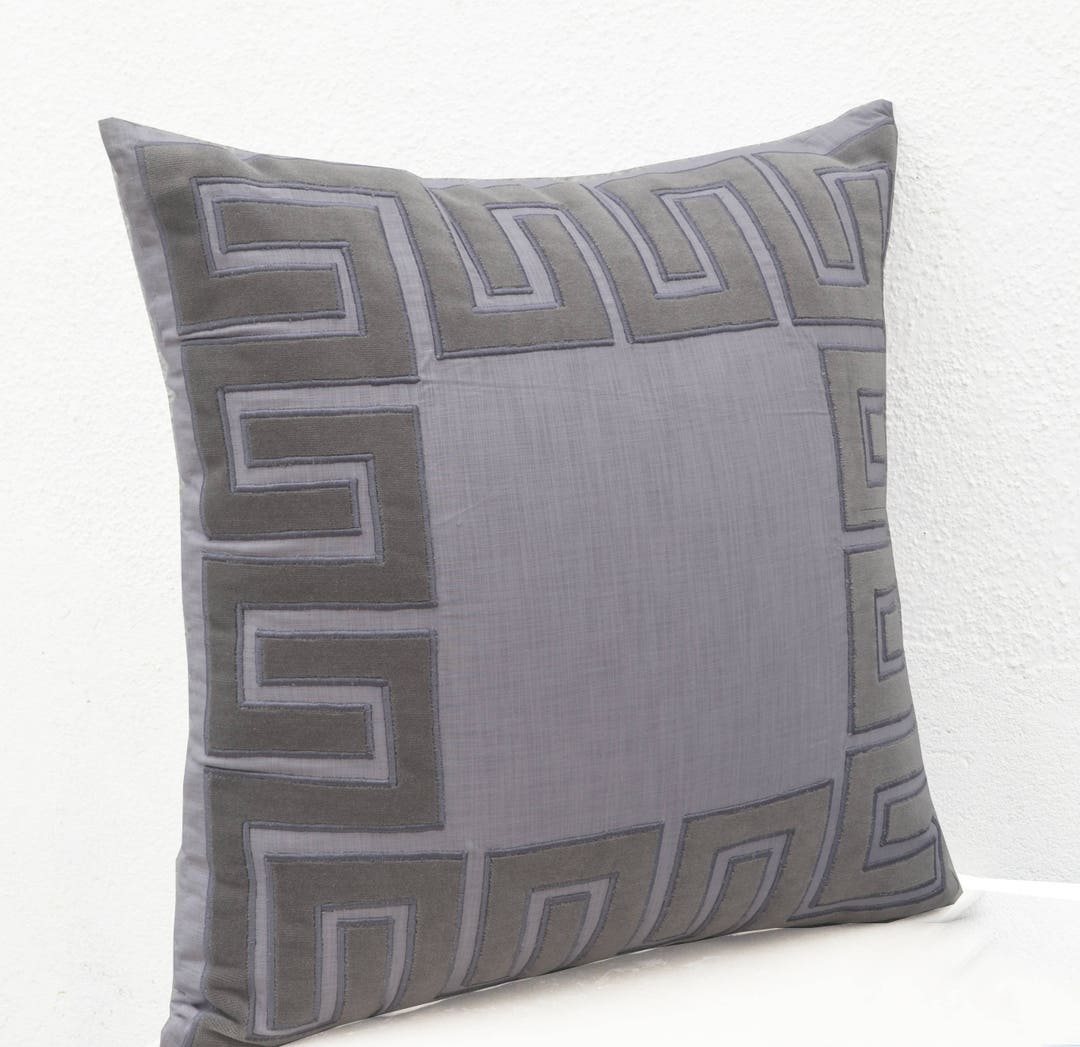 Greek Key Pillow Cover, Grey Pillow, Gray Pillow, Gray Linen Velvet ...