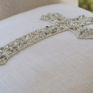 Silver Cross Pillow, White Linen Pillow Cover, Silver Sequin Pillow ...