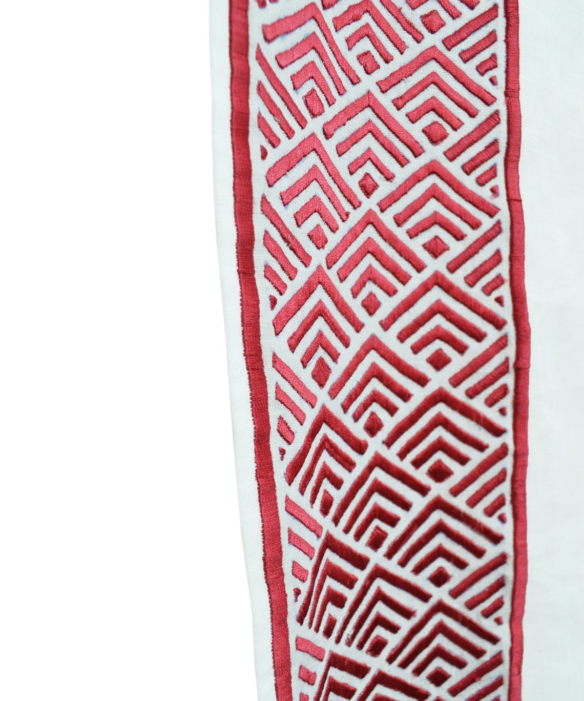 Chevron Linen Drapery With Embroidery Ivory Coral Window - Etsy