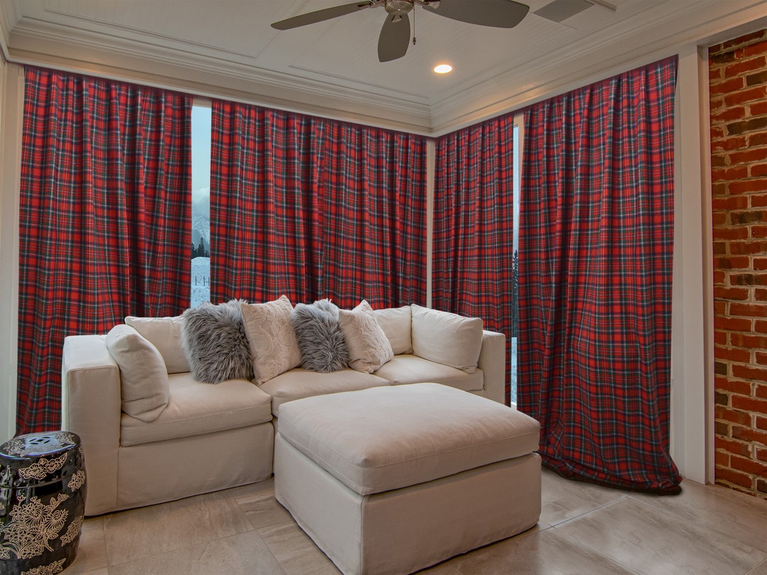 Red Green Plaid Wool Curtains, Multiple Sizes and Heading Style ...