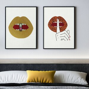 Hush Lip Wall Art, Pop Art Framed Wall Décor, Girl Woman Retro Wall Art ...