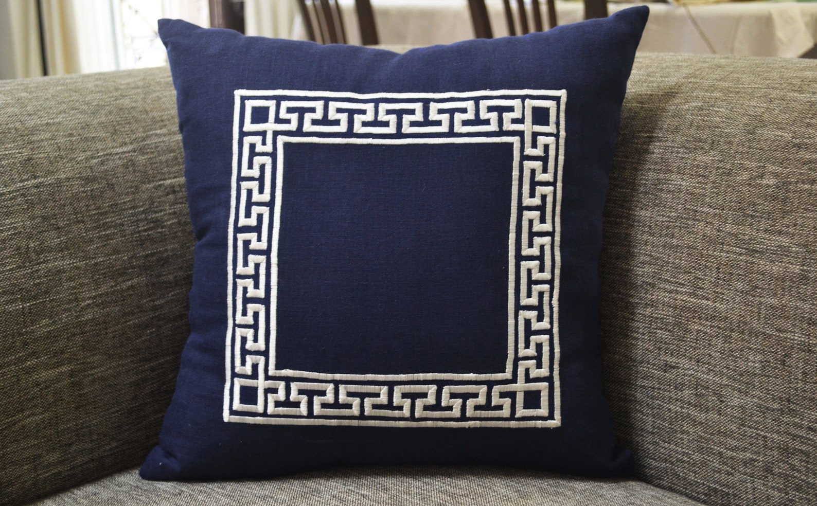 Greek Key Pillow Cover Navy Greek Key Pillow Linen Throw | Etsy