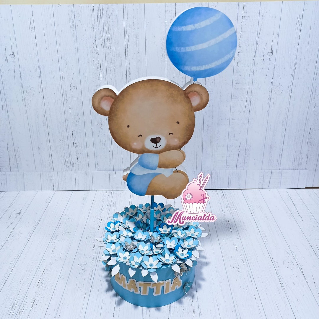 Bear Centerpiece Baptism, Bear With Balloon, Baby Baptism Decorations ...