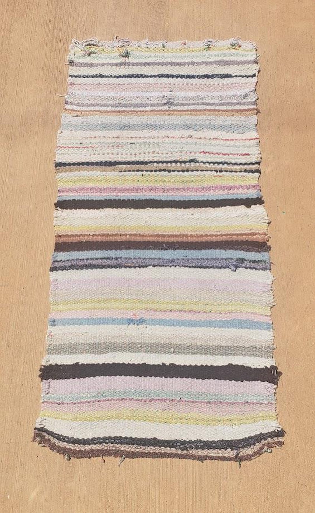 Vintage Farmhouse Handmade Rag Rug Multi-color Stripe Flatweave Design ...