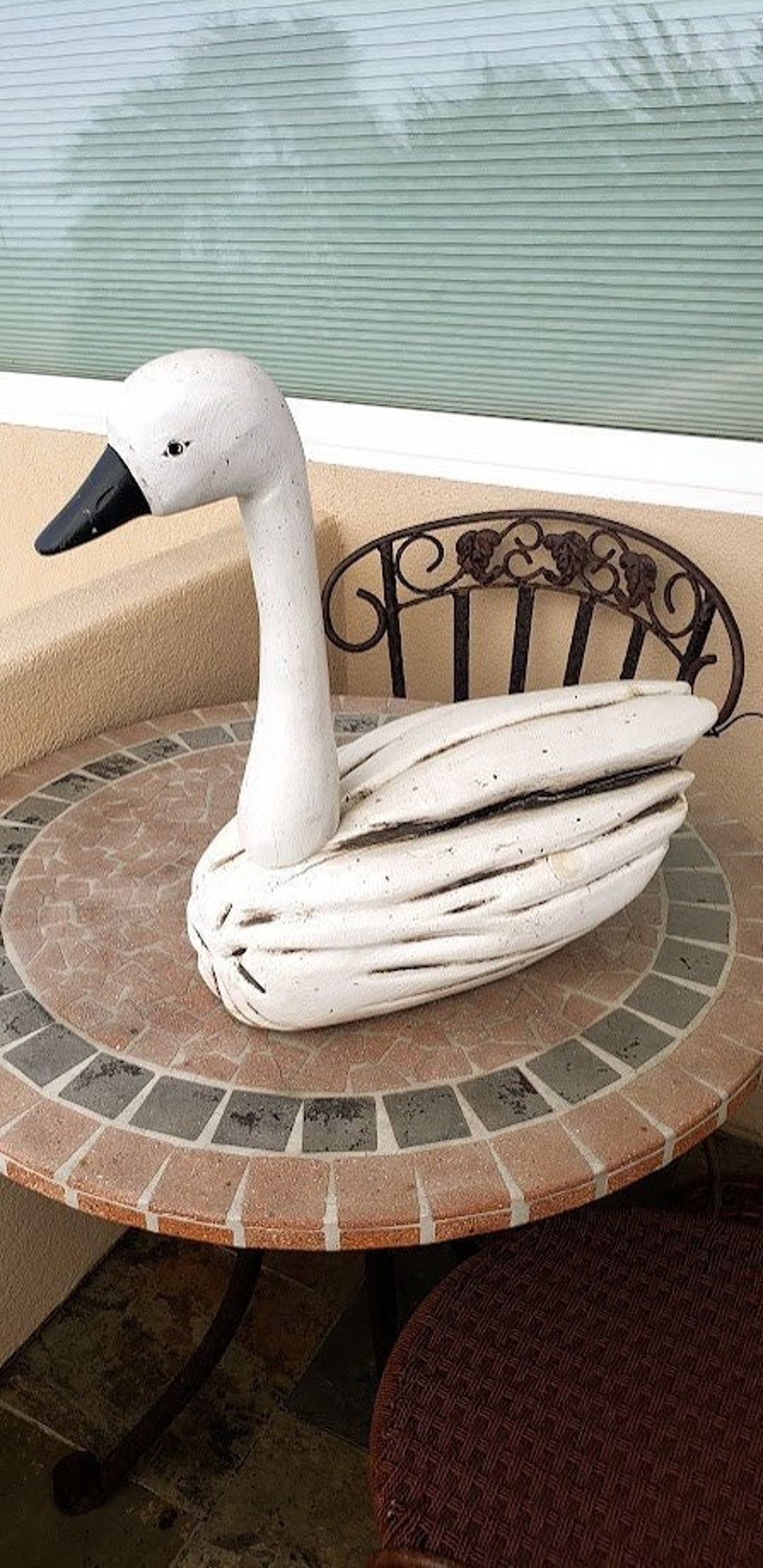 Primitive White Swan Decoy Hand Carved and Painted Signed Rustic Solid ...