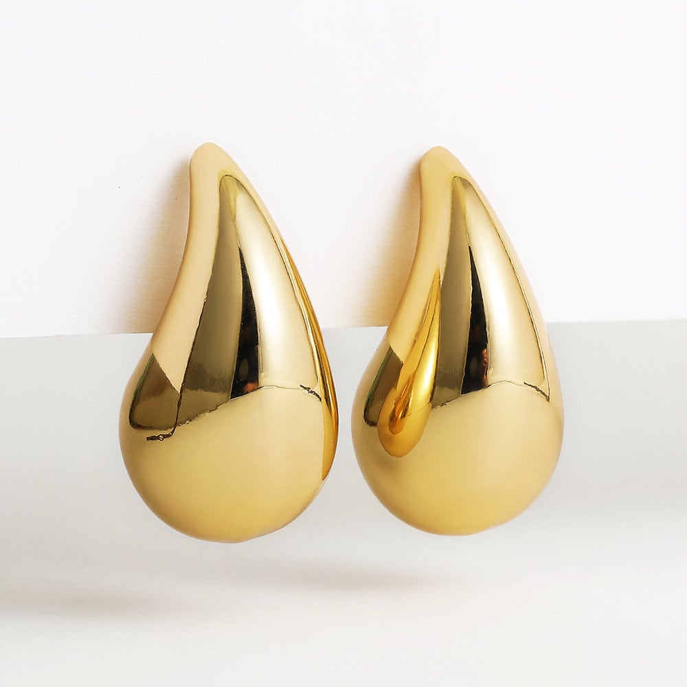 Solid Chunky Teardrop Earrings - 18k Gold Plated Drop Stud Earrings ...