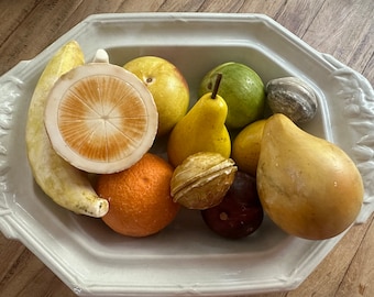 Apple and Pear Alabaster Stone Fruit Hand Painted Carved Handmade ...