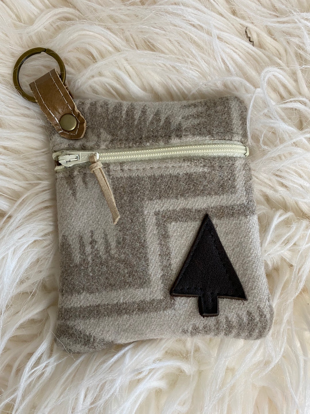 Small Zippered Wallet, Wool and Leather Gift, Harding Tonal Neutral ...