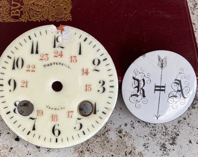 Lot of Vintage French Enamel Clock Face Parts, Porcelain Clock Face, R ...