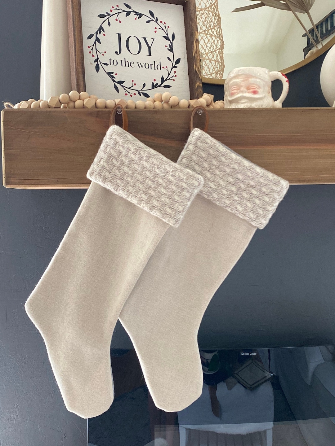 Cream and Gray Wool Christmas Stocking With Neutral Woven Wool - Etsy