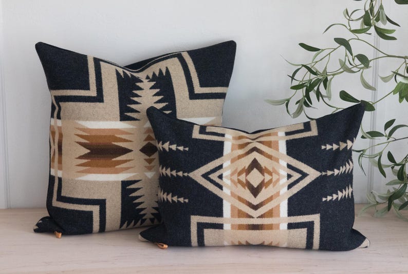 Oxford Harding Wool Pillow Covers - Black and Camel American ...