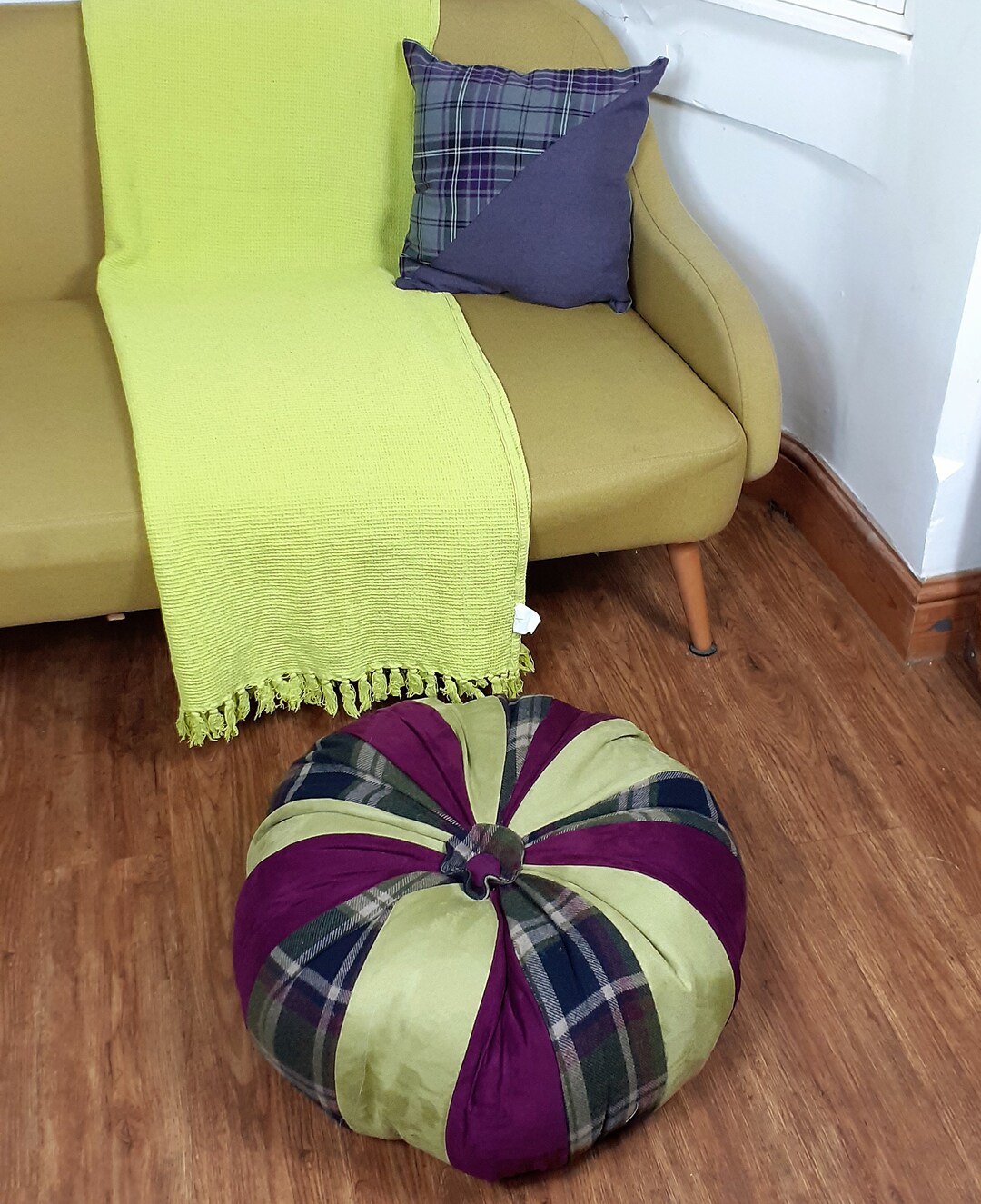 Large Pouffe, Footstool, Floor Cushion, Scottish Wool Plaid, Round ...